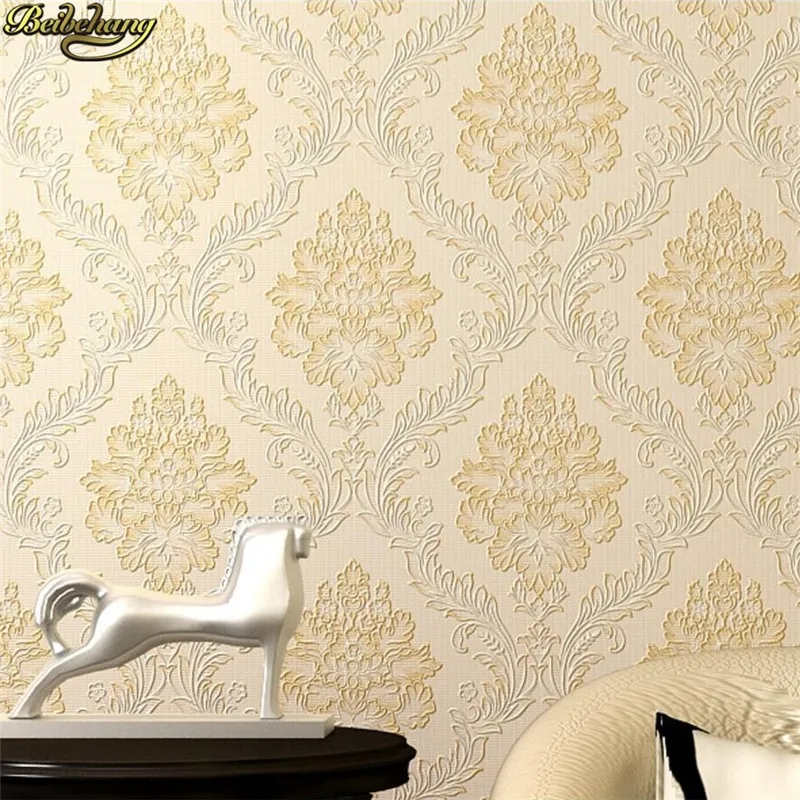 20243D Damask Wallpaper Roll - Pastoral Damascus PVC Textured Wall ...