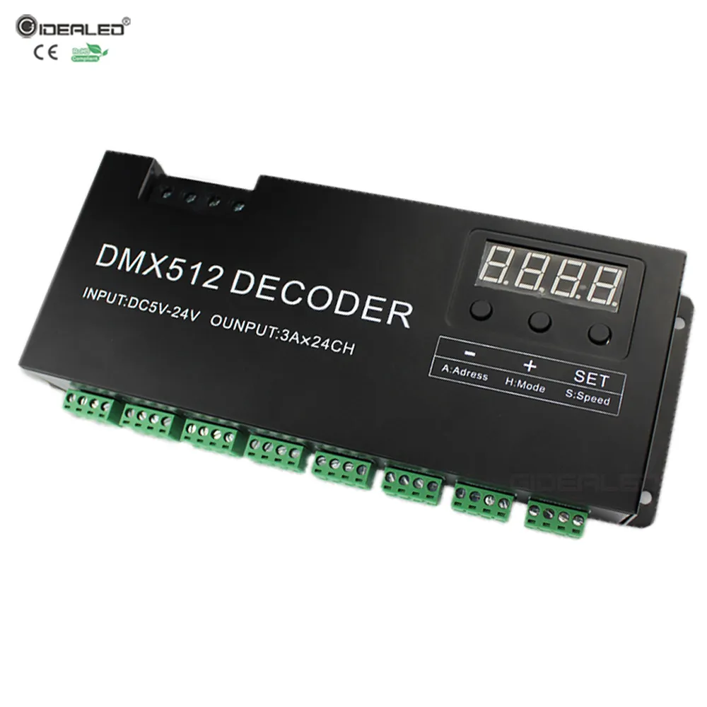 24-Channel RGB DMX 512 Decoder with Digital Display, 72A Dimmer PWM ...