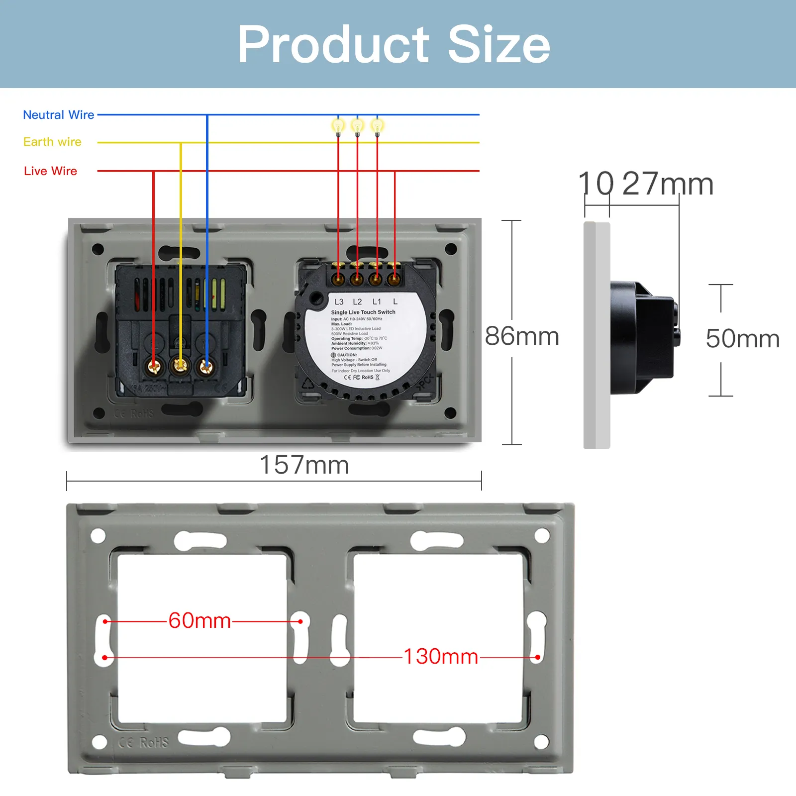 Glass Panel Touch Wall Light Switch with EU Standard Power Socket and ...