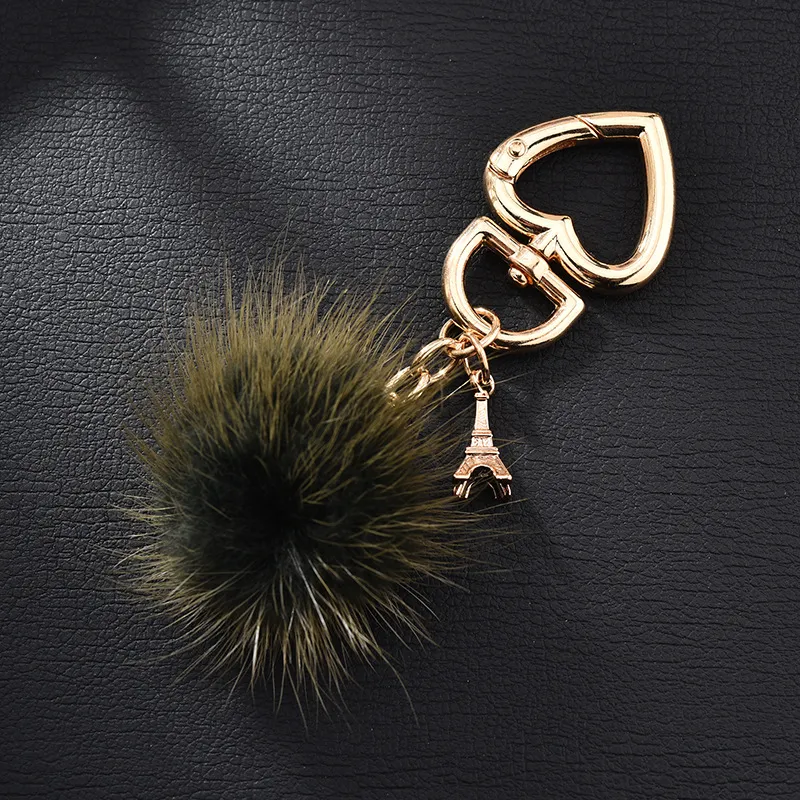 Mink Fur Ball Heart Keychain Plush Charm Car Key Ring Pendant Party ...