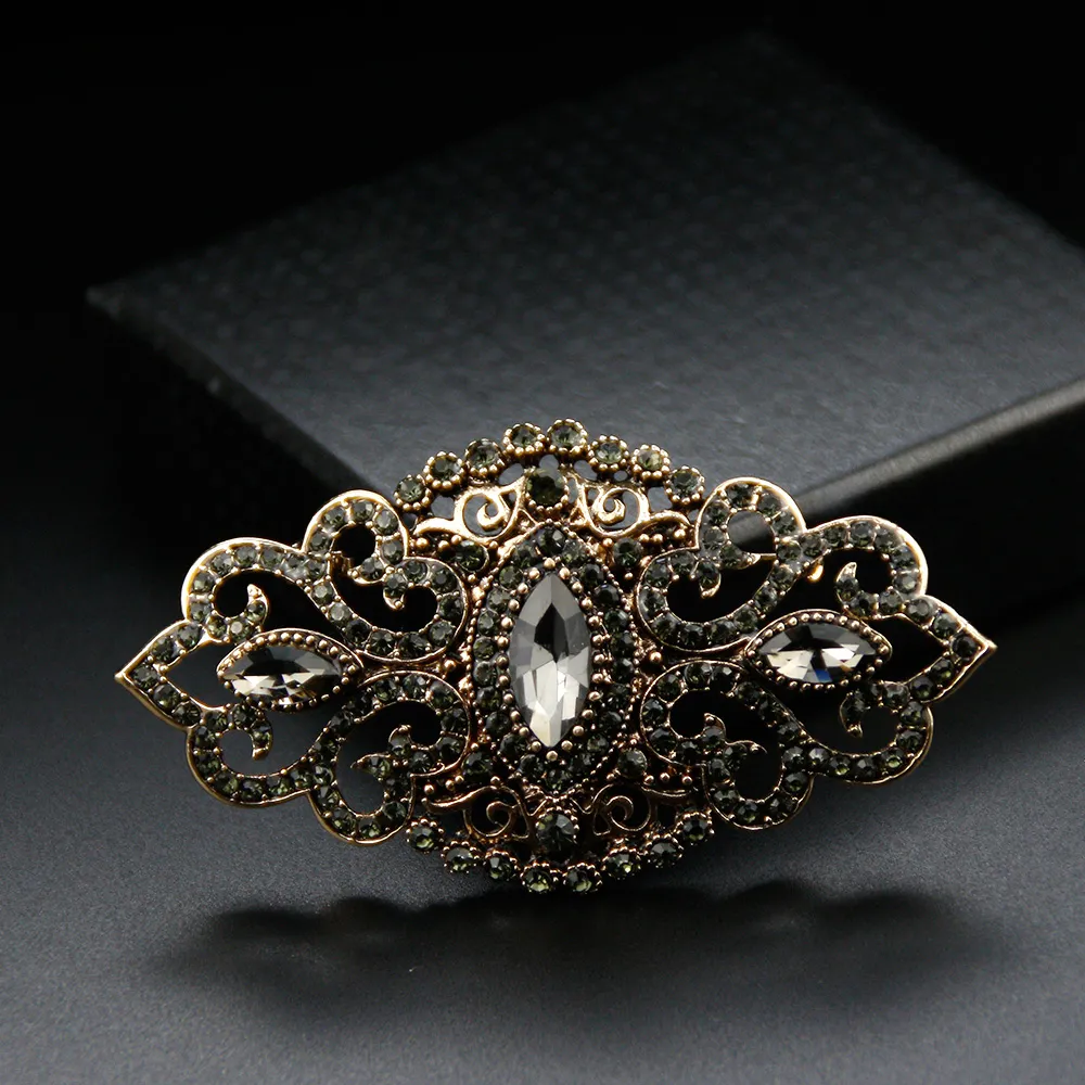 Turkish Flower Crystal Brooch in Antique Gold, Embellished Hijab Pin ...