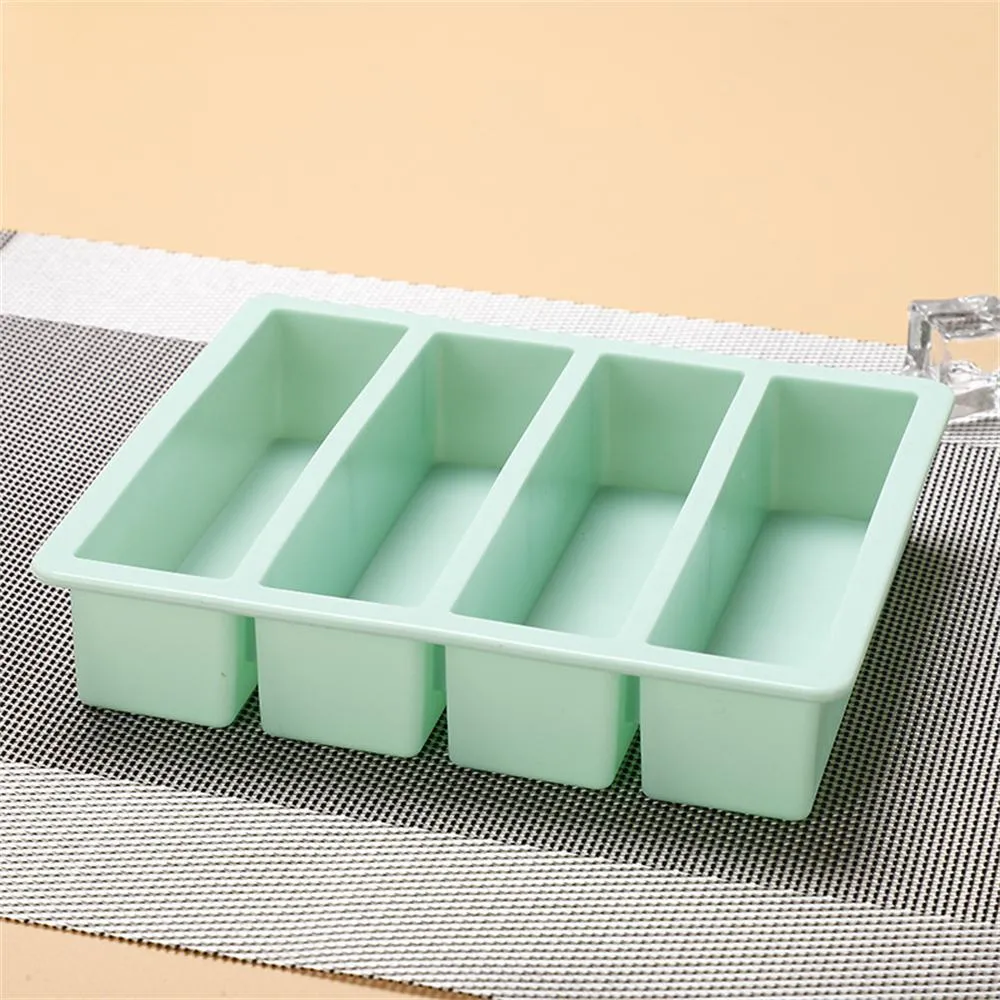 1~Long Strip Popsicle Mold Tray with 4 Grids for Cocktail Ice Cubes and ...