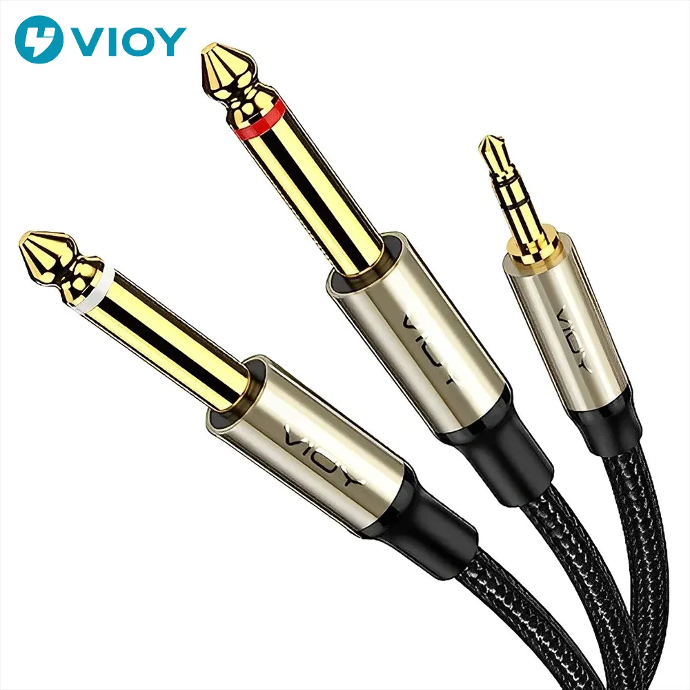 1/8 to 1/4 Stereo Audio Splitter Cable 3.5mm TRS to Dual 6.35mm 1/4 TS ...
