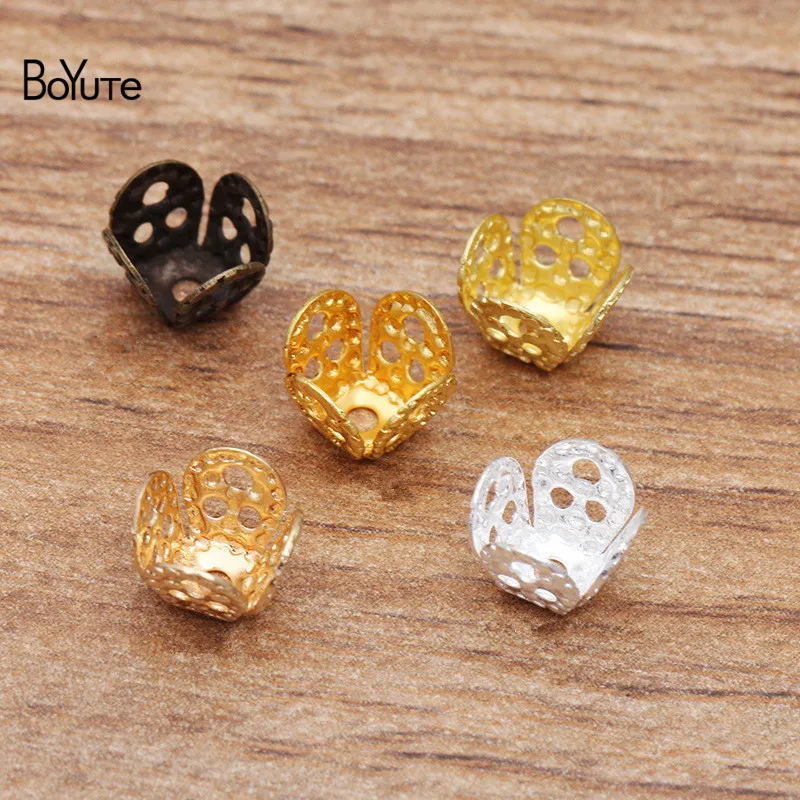 BoYuTe 8mm Filigree Flower Brass Square Bead Caps for Jewelry Making ...