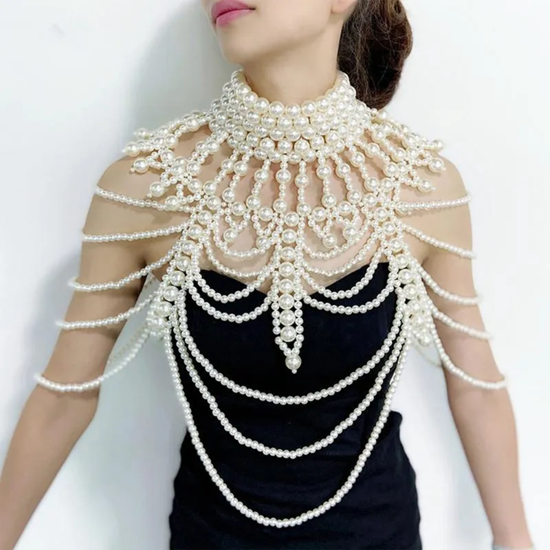 Layered Pearl Bib Necklace | Beaded Ruffle Collar Tassel Jewelry for ...