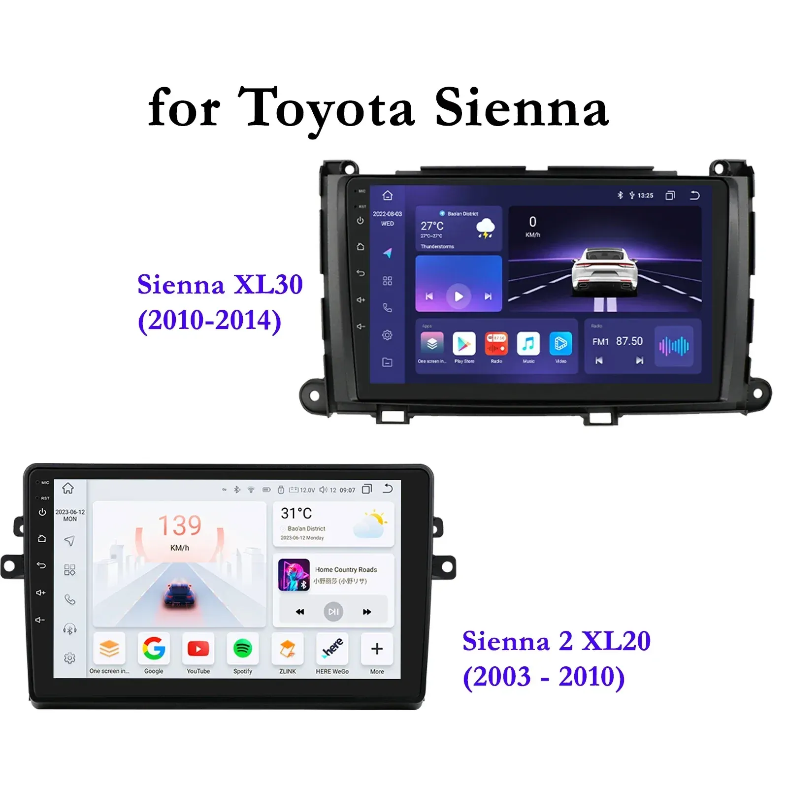 Android 11 Car Stereo for Toyota Sienna 2 XL20 2003-2014 XL30, Audio 2 ...
