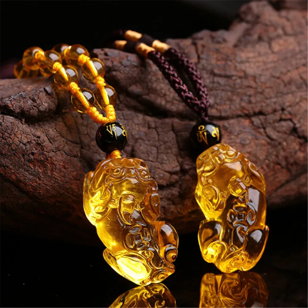 Exquisite Hand-Carved Yellow Crystal Pixiu Pendant Necklace for Men and ...