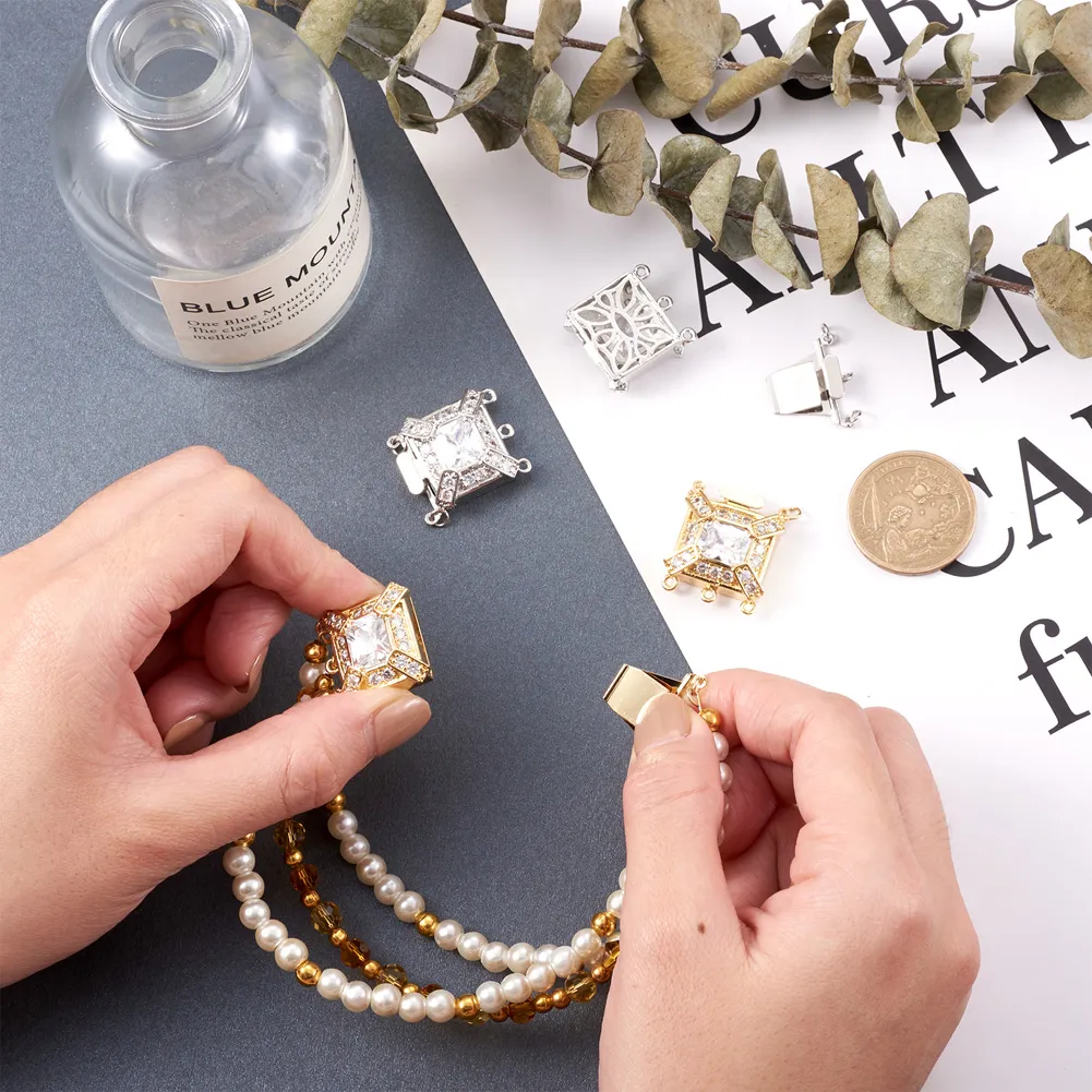 Brass Cubic Zirconia Rectangle Box Clasps with Mixed Colors for Jewelry ...