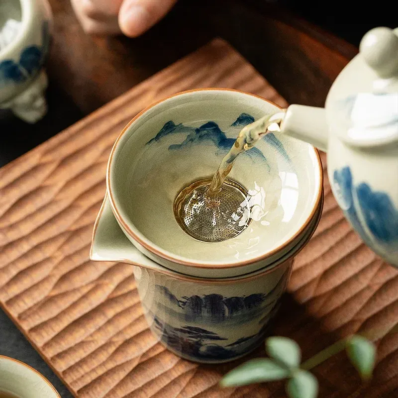 Hand-Painted Landscape Chinese Tea Infuser: Pottery Strainer for Zen ...