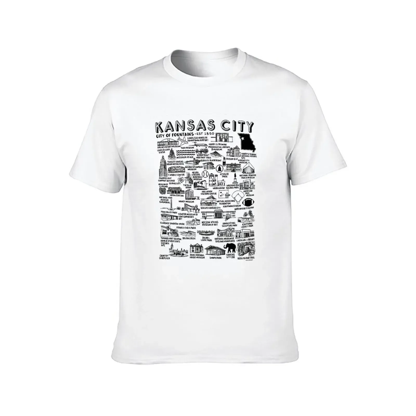 Kansas City Map T-Shirt - Men's Summer Crewneck, Soft Cotton, Casual ...