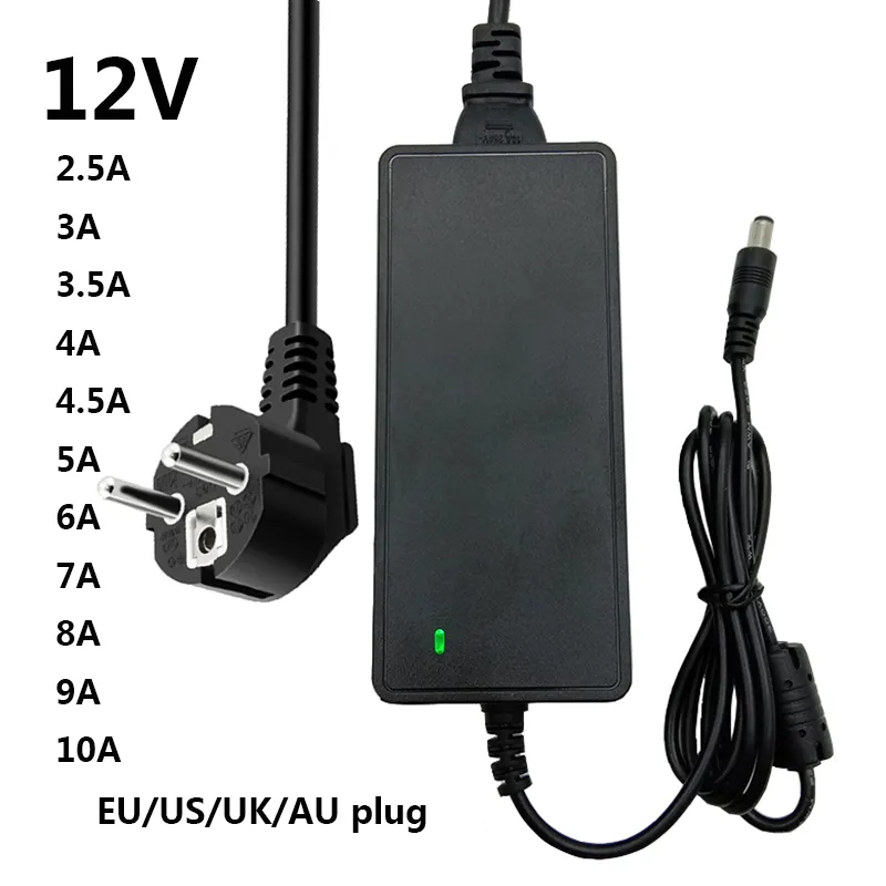 12V 5A Power Supply Adapter: 12 Volt 2.5A 10A AC To DC Power Converter ...