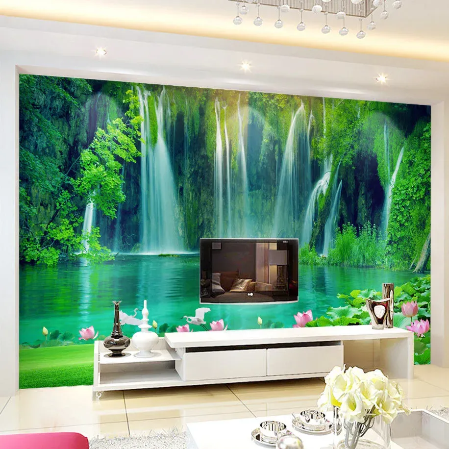 Custom Photo Wall Paper 3D Waterfall Landscape Painting Living Room TV ...