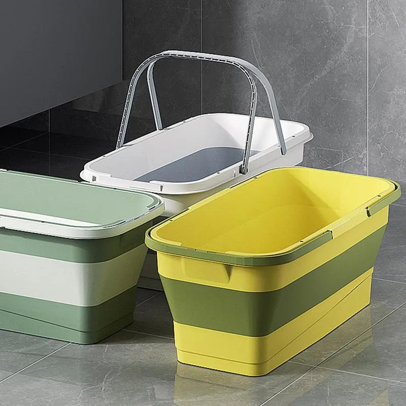 Silicone Collapsible Mop Bucket with Handy Basket for Space-Saving ...