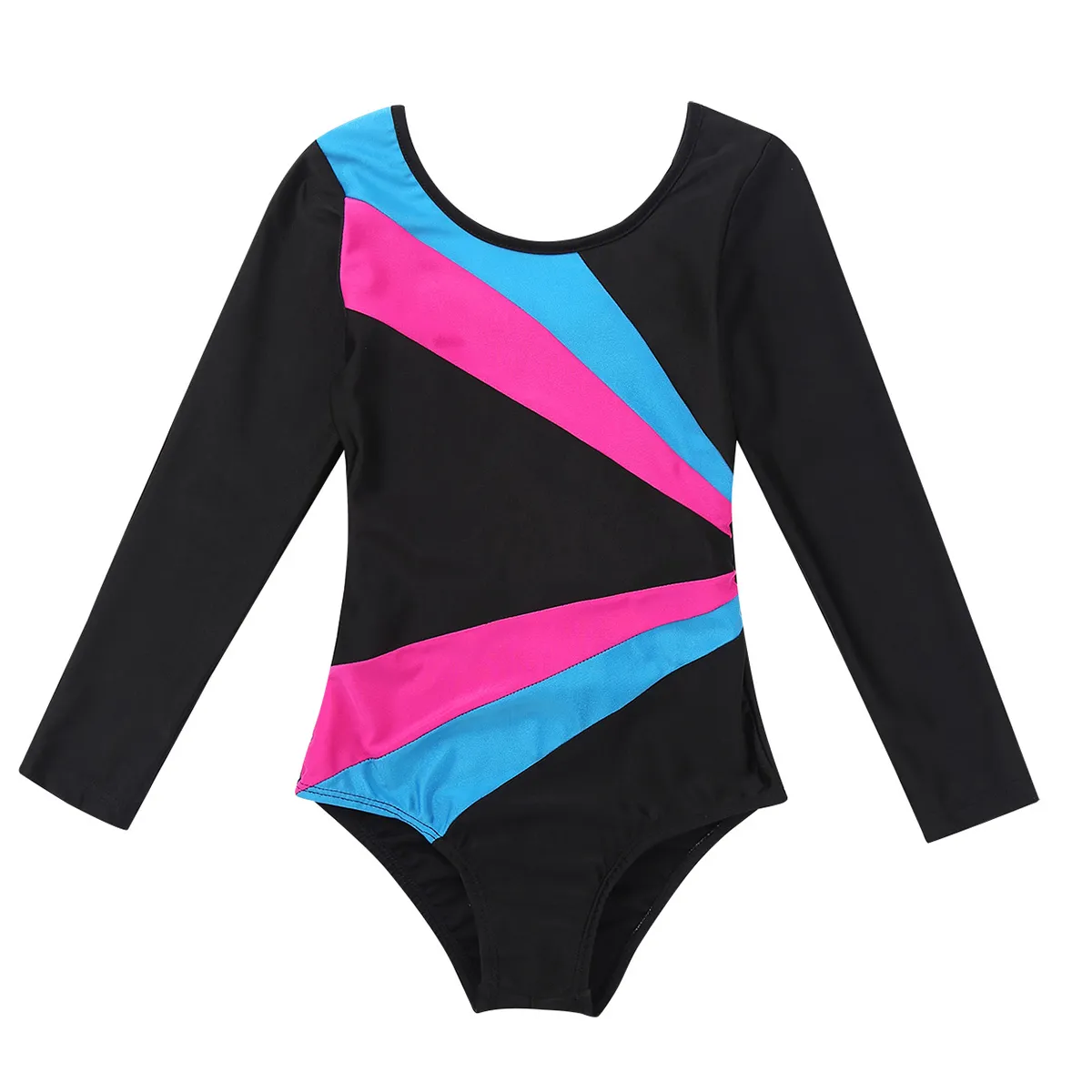 Girls' Long-Sleeved Gymnastics Leotard: Colorblock Cutout Back Dance ...