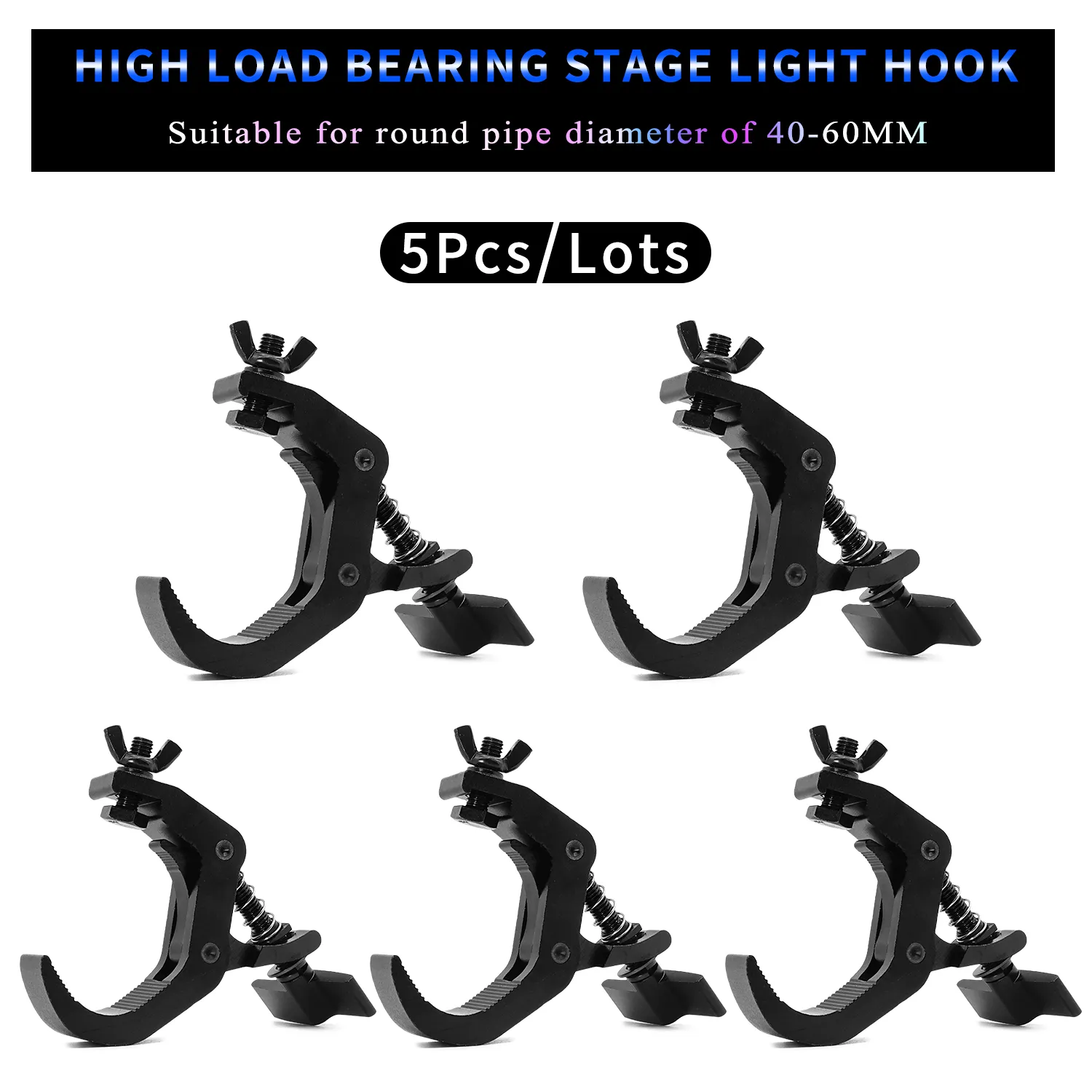 5-Pack Aluminum Stage Light Hooks, 150kg Capacity, 40-60mm Clamp for ...