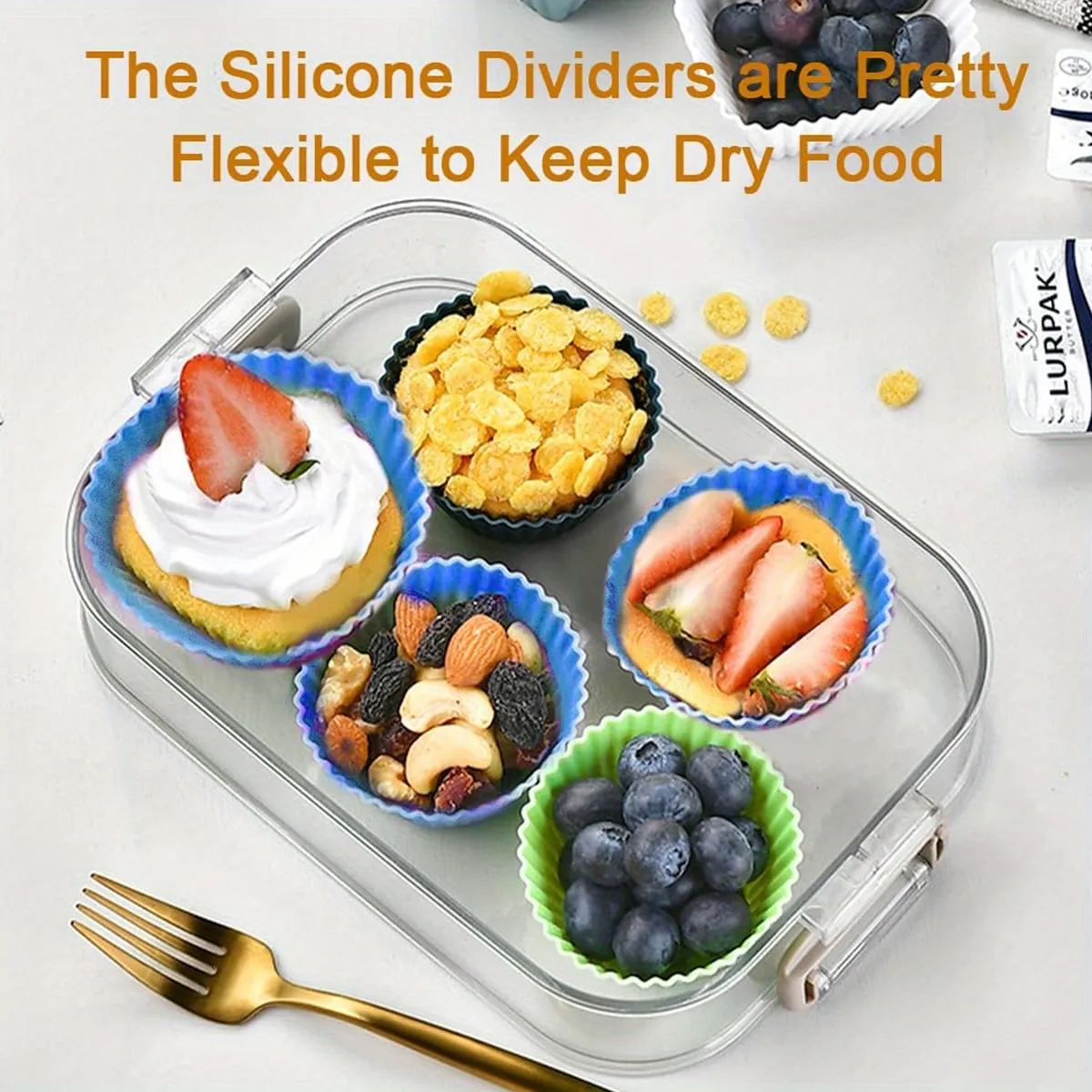 silicone lunch box accessories with paper cup liners, cake liners ...