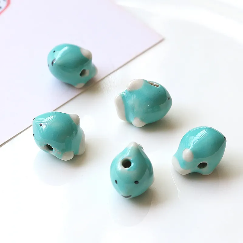 Hand-painted Ceramic Animal Beads Fish Turtle Cat Head for DIY Beaded ...