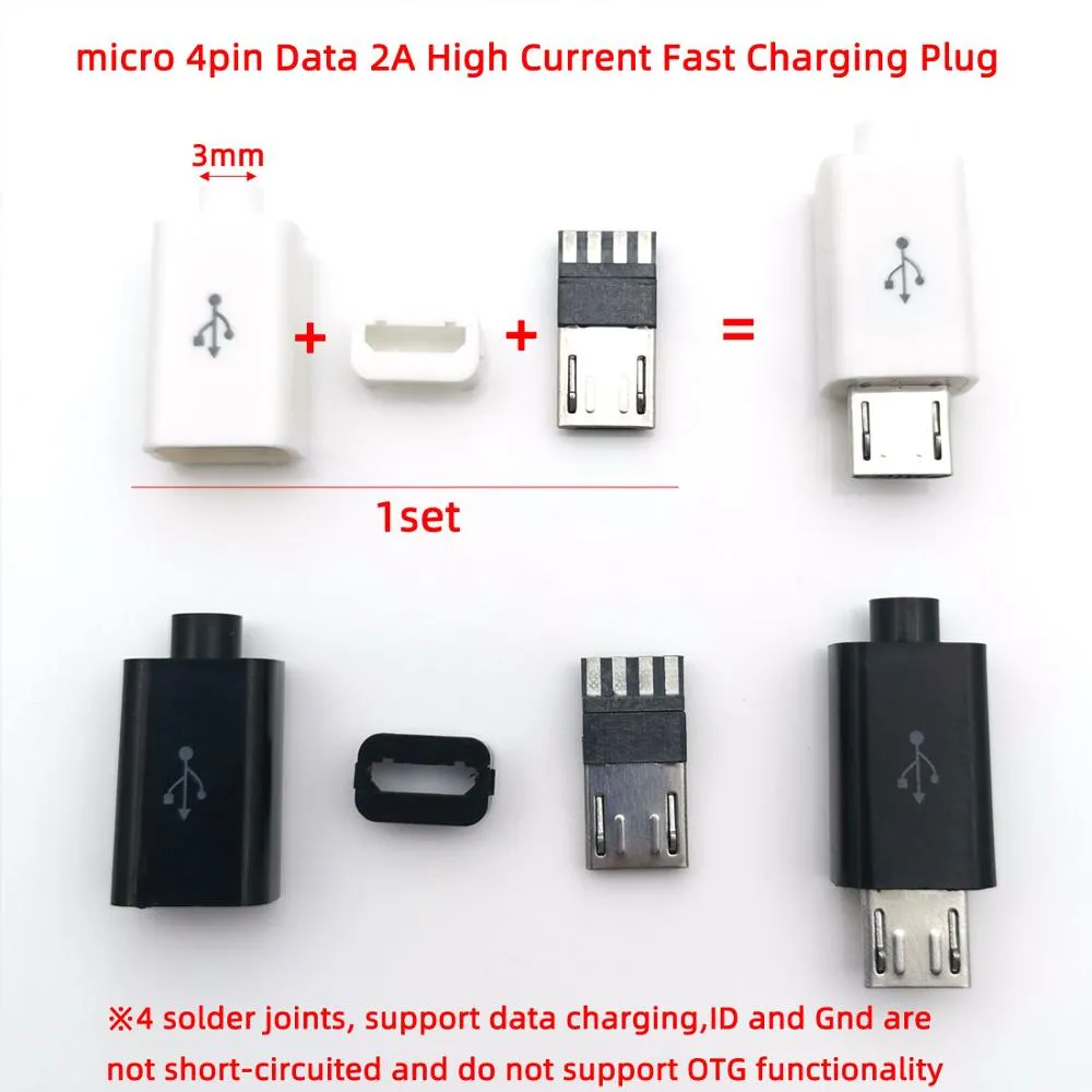 4-Pin and 5-Pin 1A/2A Micro USB Male Plug Connectors Kit with Covers ...