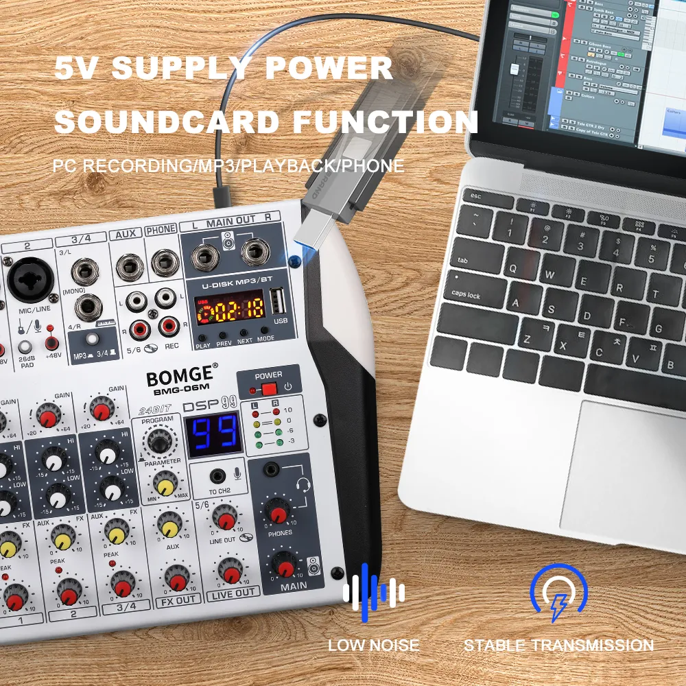 Pro 6CH DJ Audio Mixer: 48V Bluetooth Sound Console with 24-Bit 99DSP ...