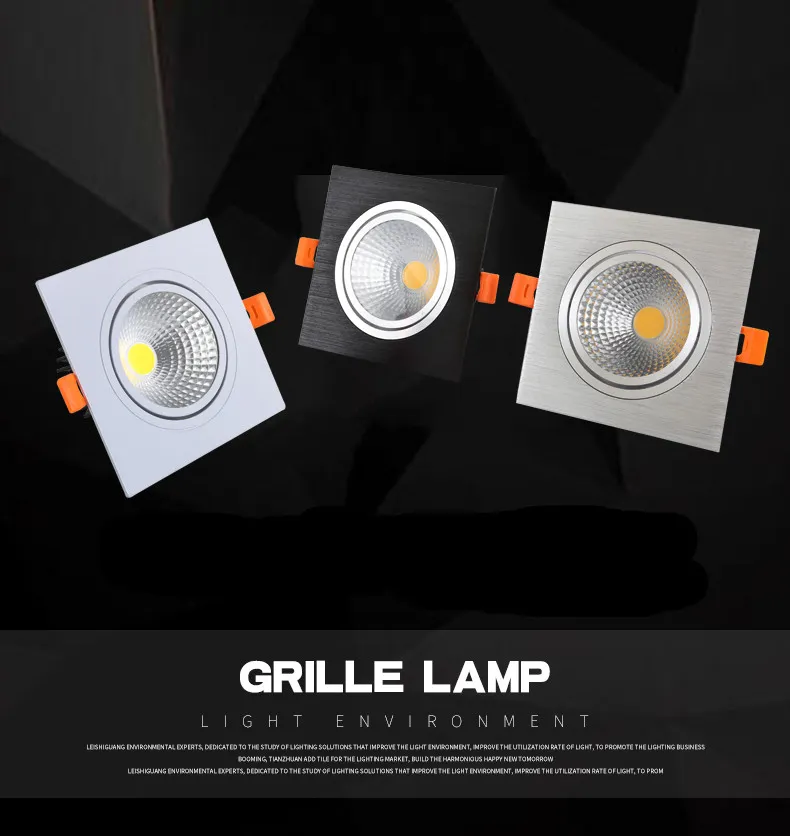 Square Dimmable COB LED Recessed Downlights 7W 9W 12W 15W 18W AC110 ...