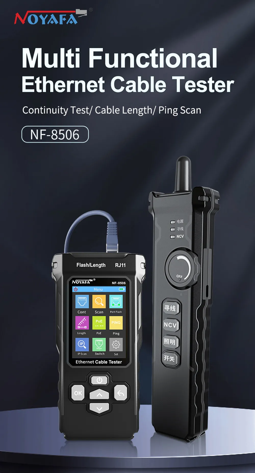 Network Cable Tester Tracker with Ping/PoE - Noyafa NF-8506 LCD Display ...