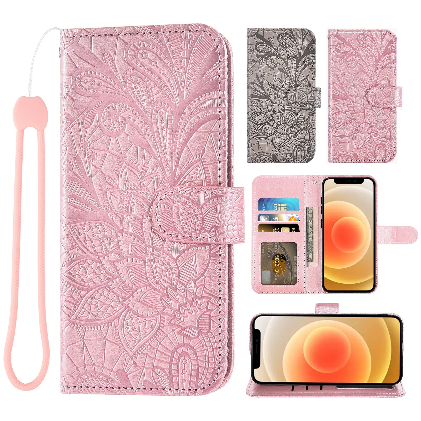 Premium Leather Wallet Flip Phone Case with Card Slots & Wrist Strap ...
