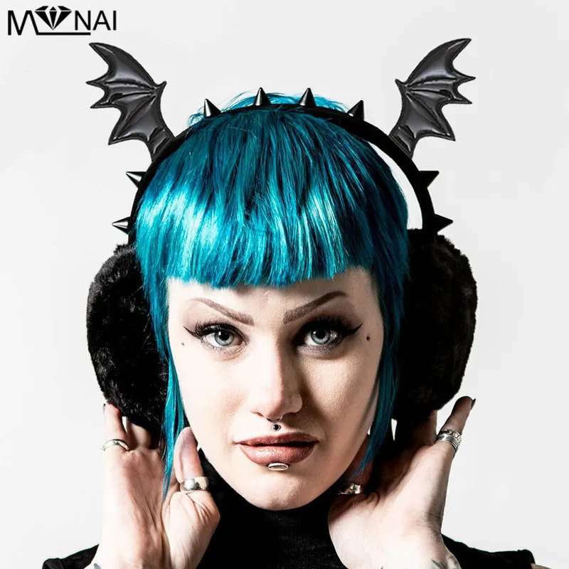 Bat Wing Ear Muffs: Gothic Punk Rivets Plush Ear Covers for Women's ...