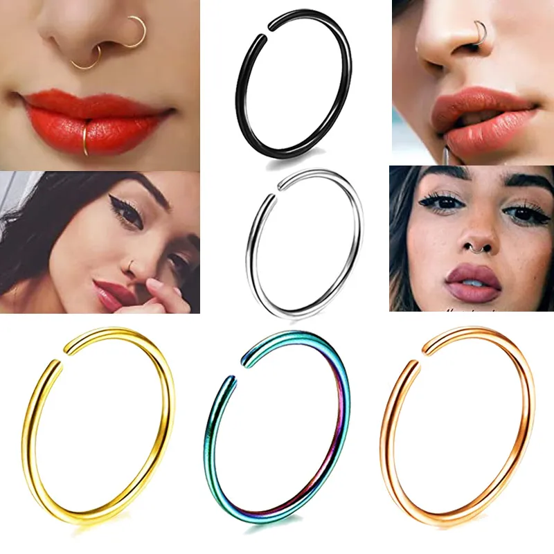 20G 0.8mm Titanium Fake Piercing Hoops for Nose, Septum, Helix & Lip ...