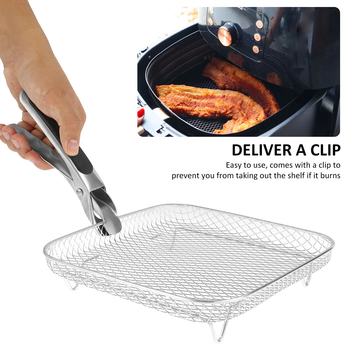 3-Piece Stackable Air Fryer Racks: Rectangle Mesh Trays for Multi-Layer ...