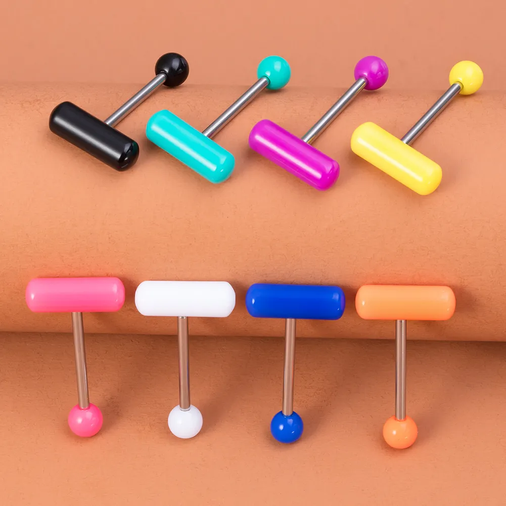 DHgate.com:14G Surgical Steel Tongue Rings Barbell - 8Pcs Colorful ...