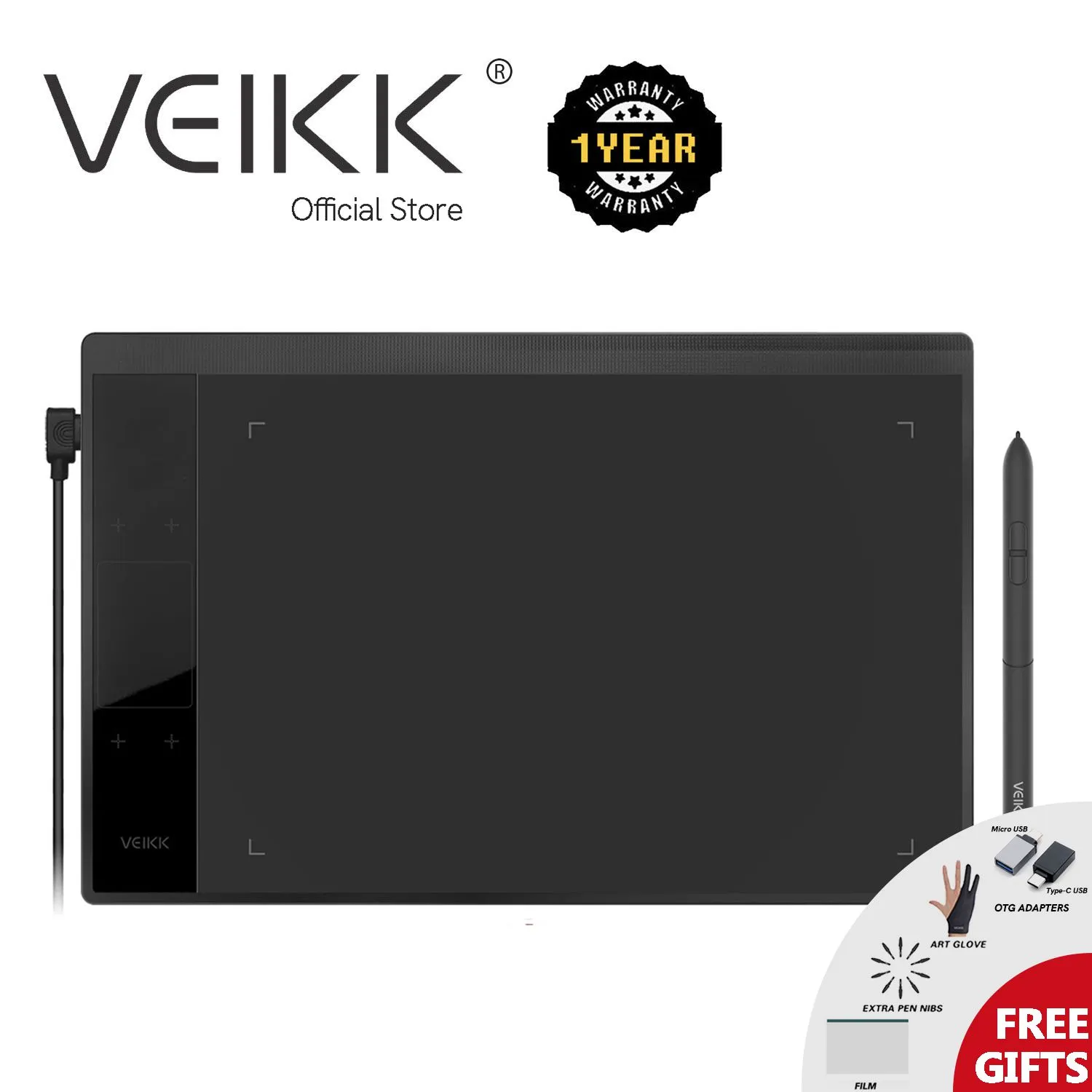 VEIKK Drawing Tablet Graphics A30 10x6 Inch Black Professional Pen ...