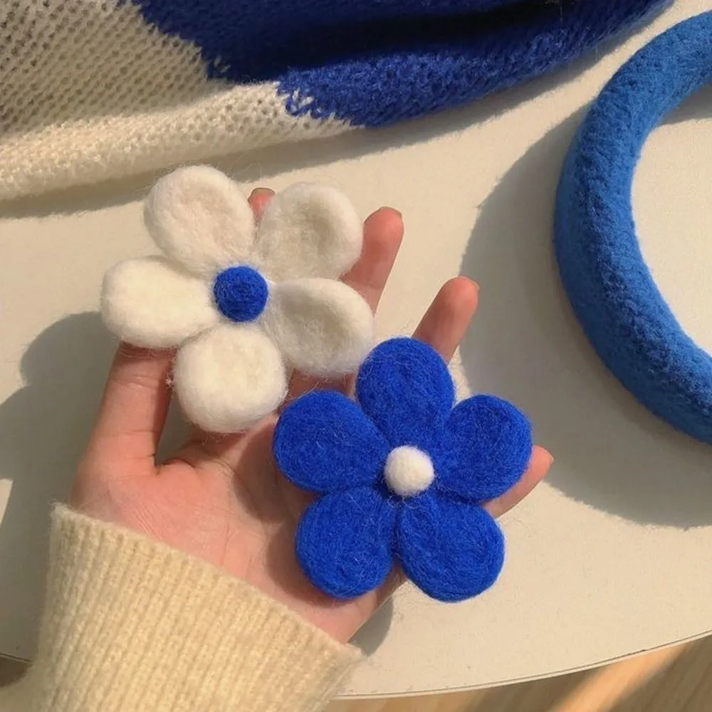 Klein Blue Flower Dual-use Wool Felt Brooch and Hair Barrette for Women ...