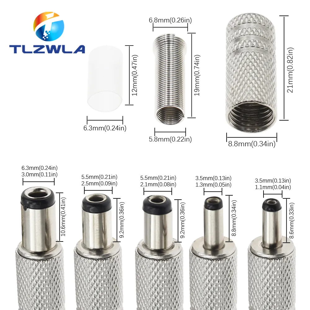 DHgate.com:5-Pack DC Power Jack Plug Connectors, Metal Male to Female ...