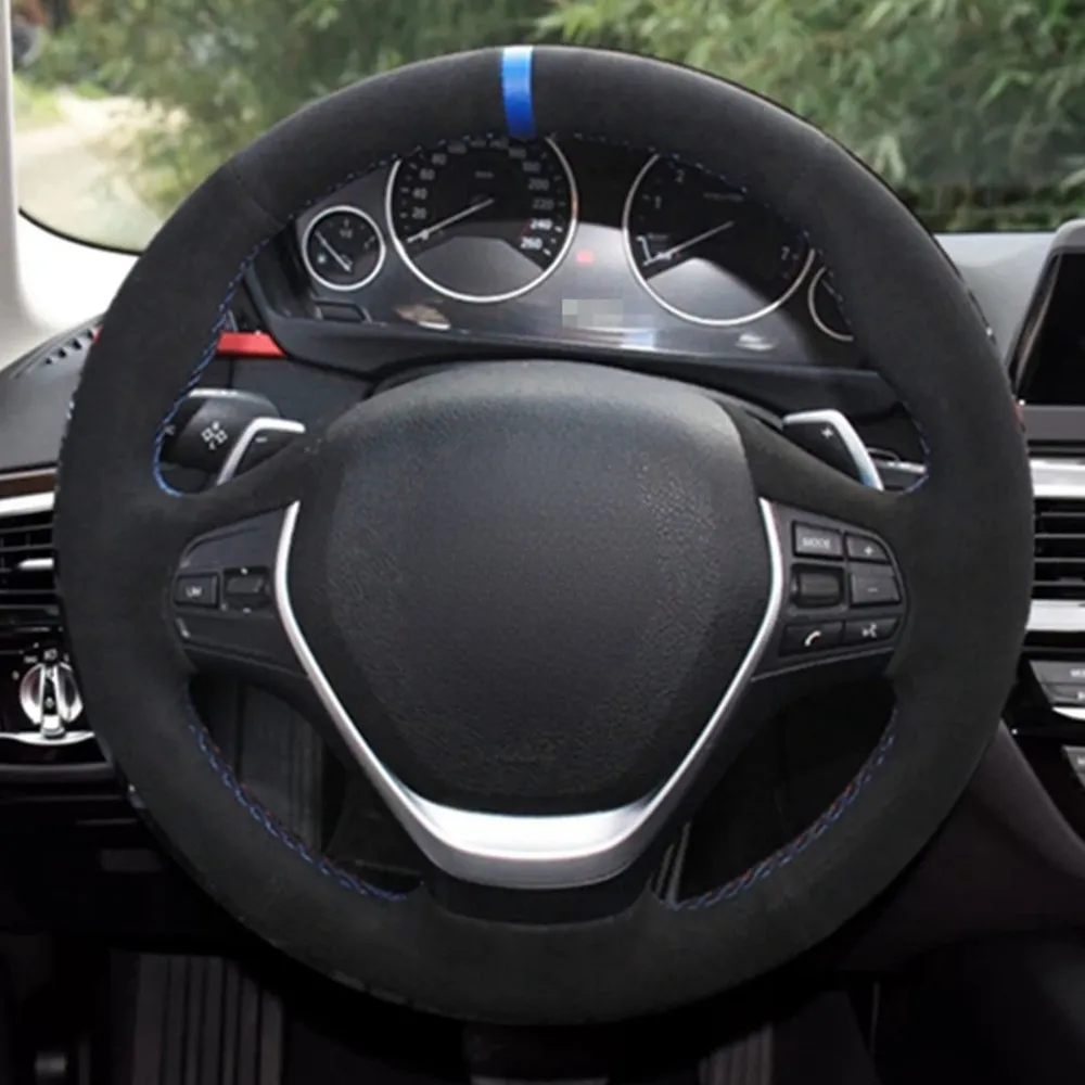 Premium Black Suede Steering Wheel Cover for BMW Models: F20, F45, F30 ...