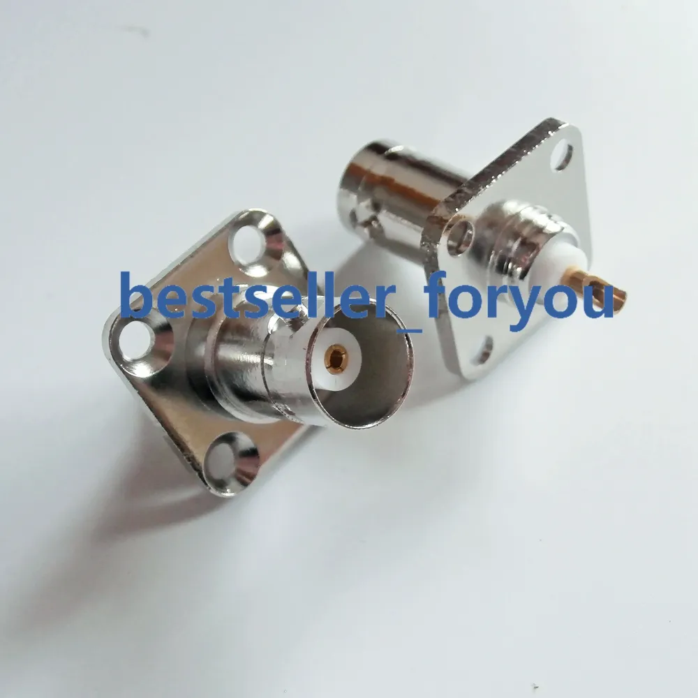 Brass BNC Female Jack Coaxial Solder Connector with 4-Hole Flange Panel ...