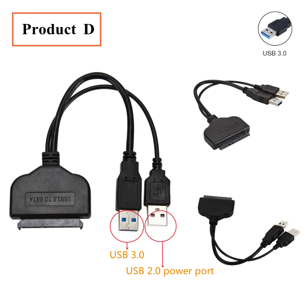 USB SATA 3 Cable SATA to USB 3.0 Adapter 22 Pin SATA III Supports 2.5 ...