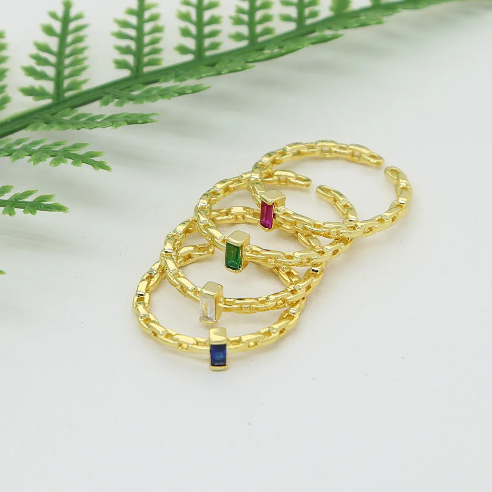 Single Stone Ring for Women Gold Color Cuban Link Chain Band with ...