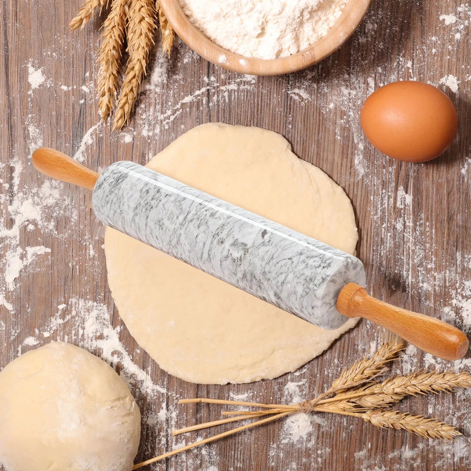 Marble Stone Rolling Pin With Wood Handles And Cradle Cake Pizza Tools ...