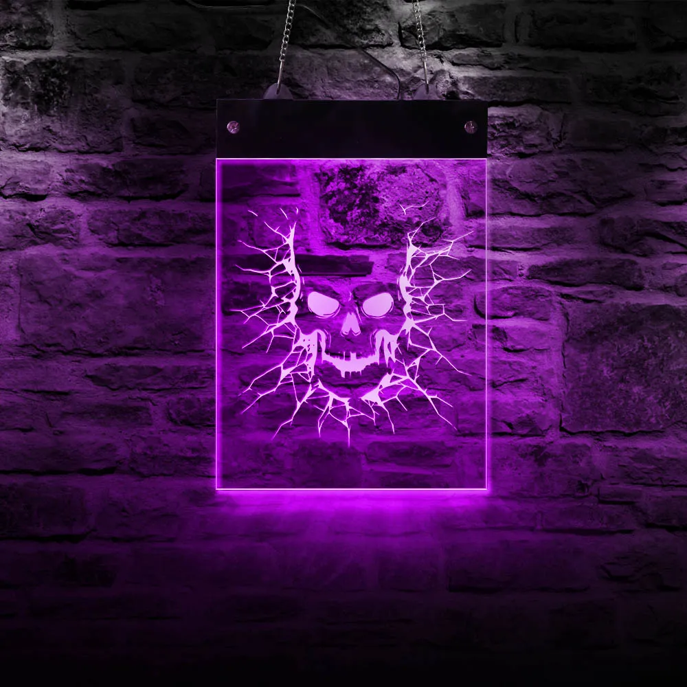 LED Skull Light Cracked Evil Skull Head Acrylic LED Lighting Sign for ...