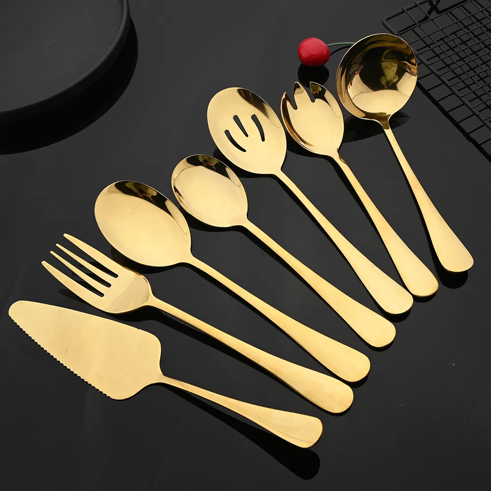 DHgate.com:Gold 8-Piece Stainless Steel Cutlery Serving Set for Fine ...
