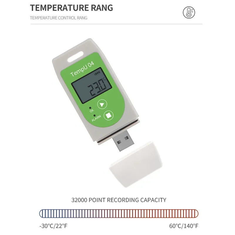 USB Heater Digital Temp Gauge Data Logger: Reusable Temperature ...