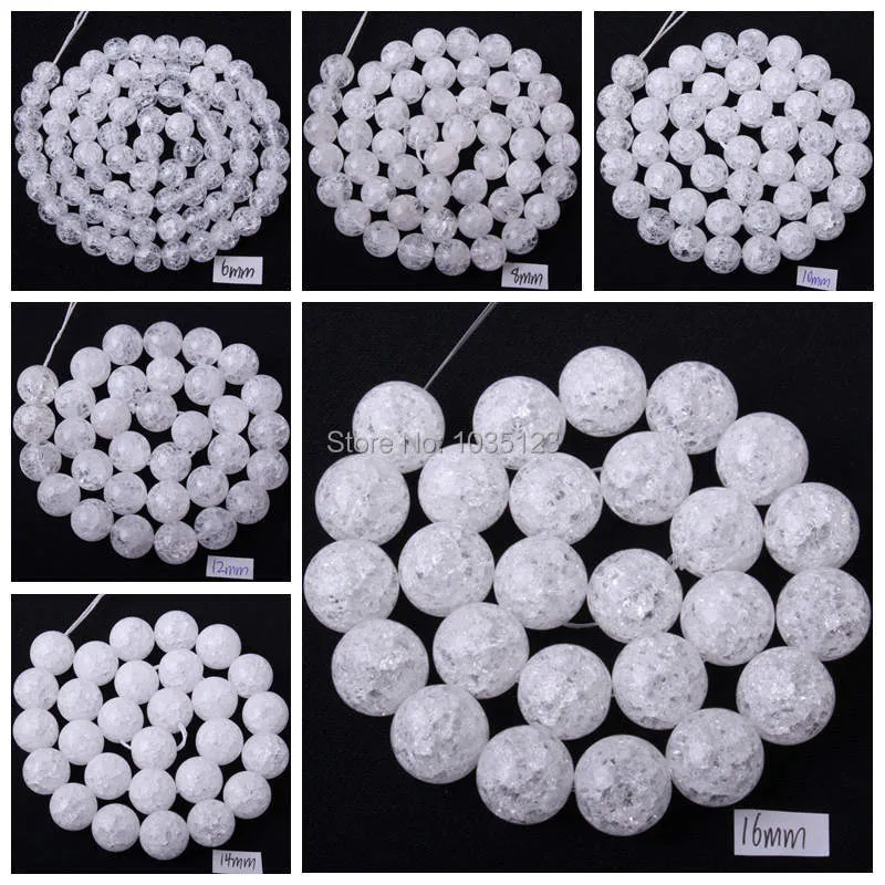 Cracked Round White Quartz Crystals Loose Beads Strand 15 in 4/6/8/10 ...