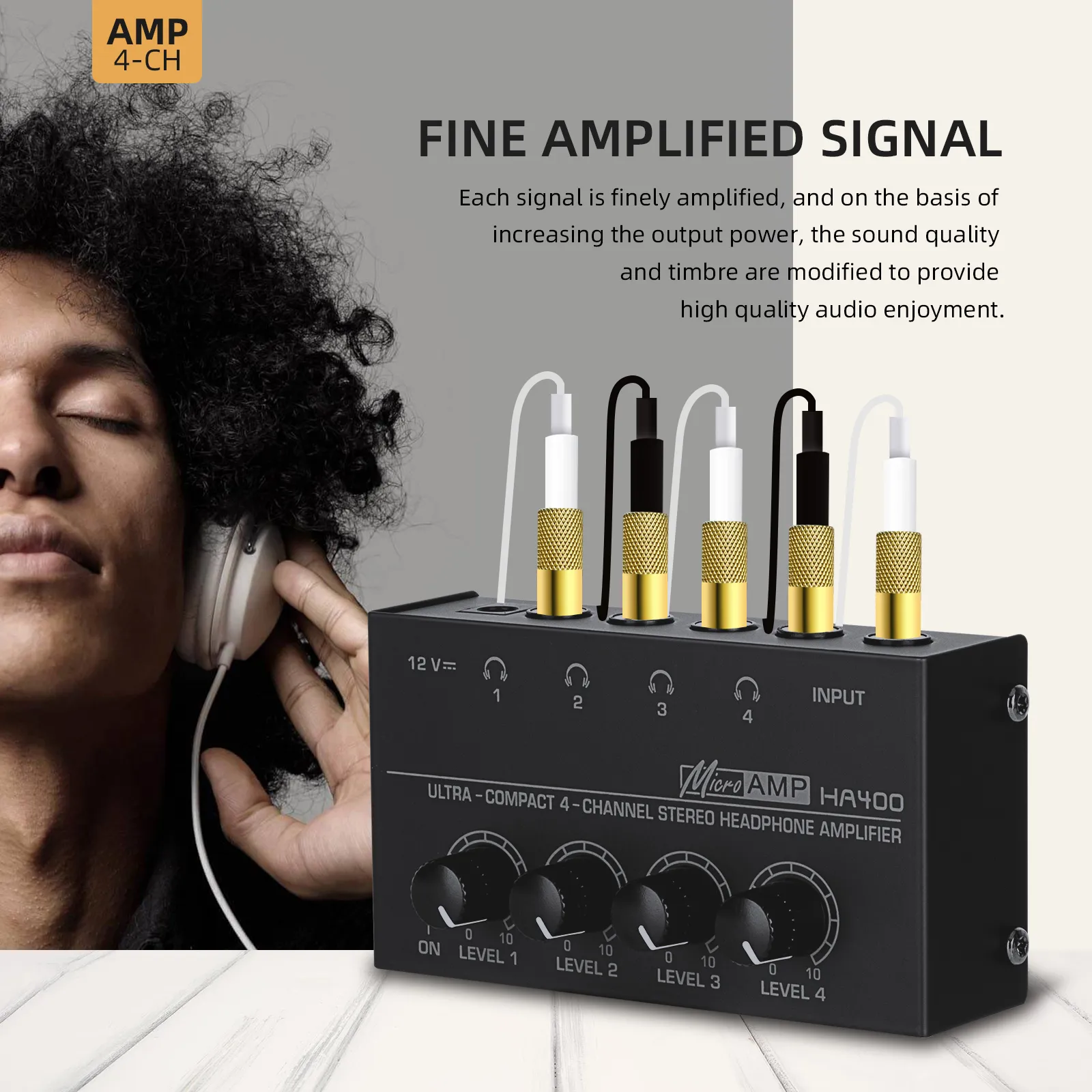 Ultra-Compact 4-Channel Mini Audio Stereo Headphone Amplifier HA400 ...