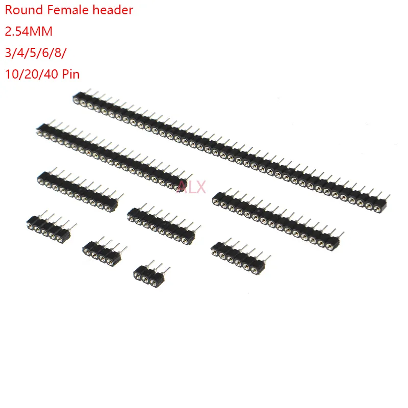 Single Row Straight Round Female Pin Header Connectors 2.54mm Pitch 2 ...