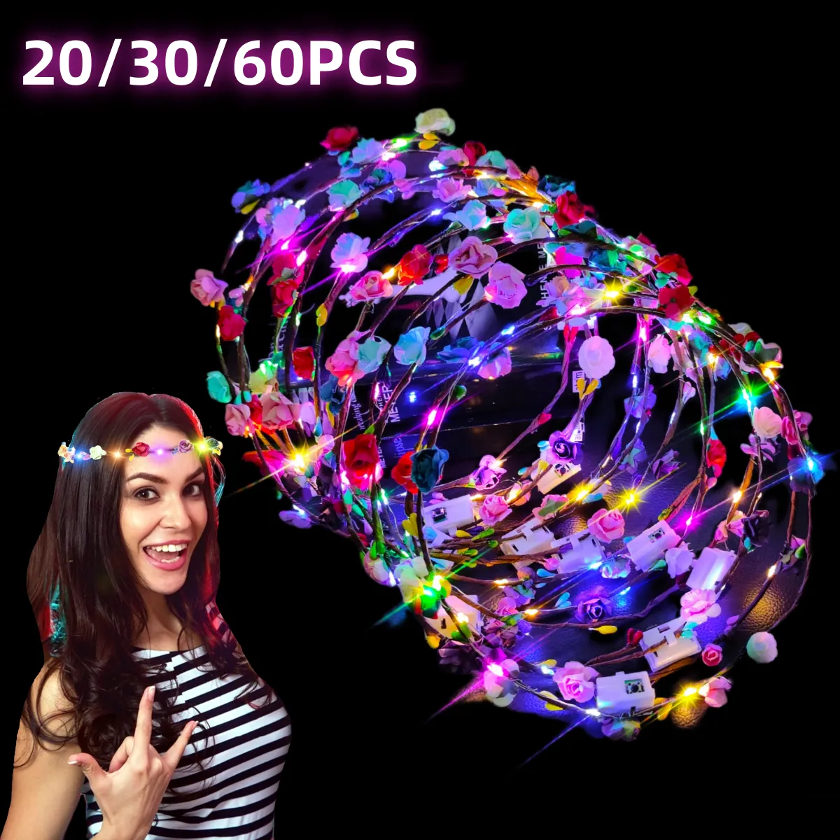 Wedding Headbands: LED Flower Crown Headband, 20 Light Up Floral ...