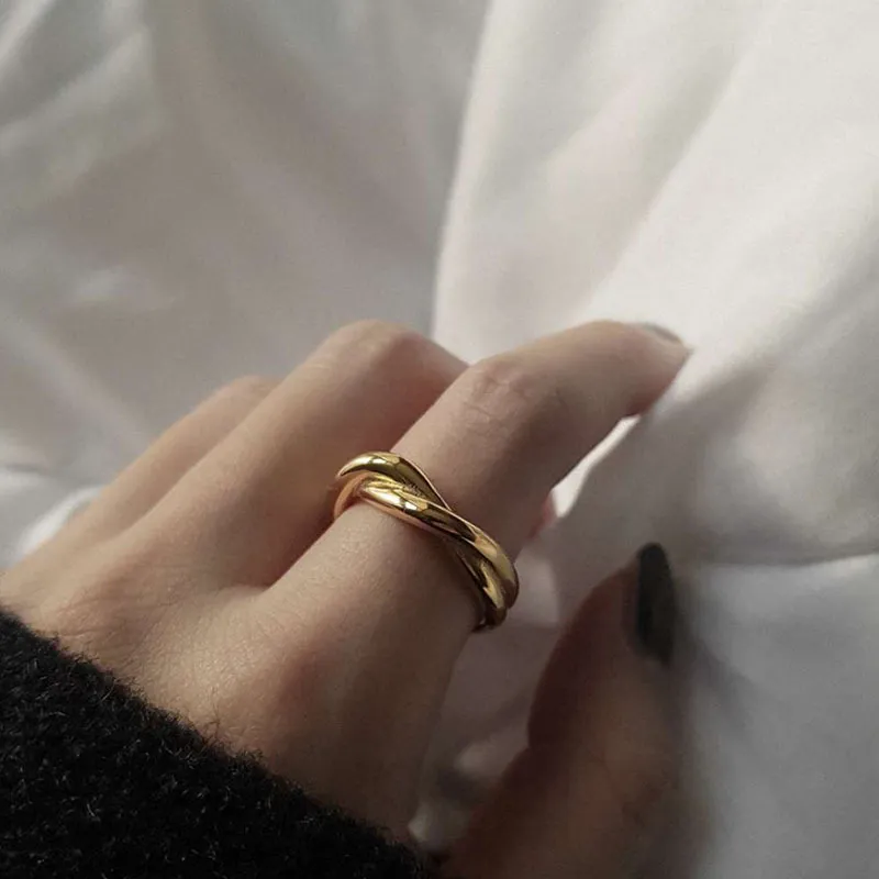 SOMMAR Gold Color Double Cross Winding Finger Rings Sizes 6 7 8 for Men ...