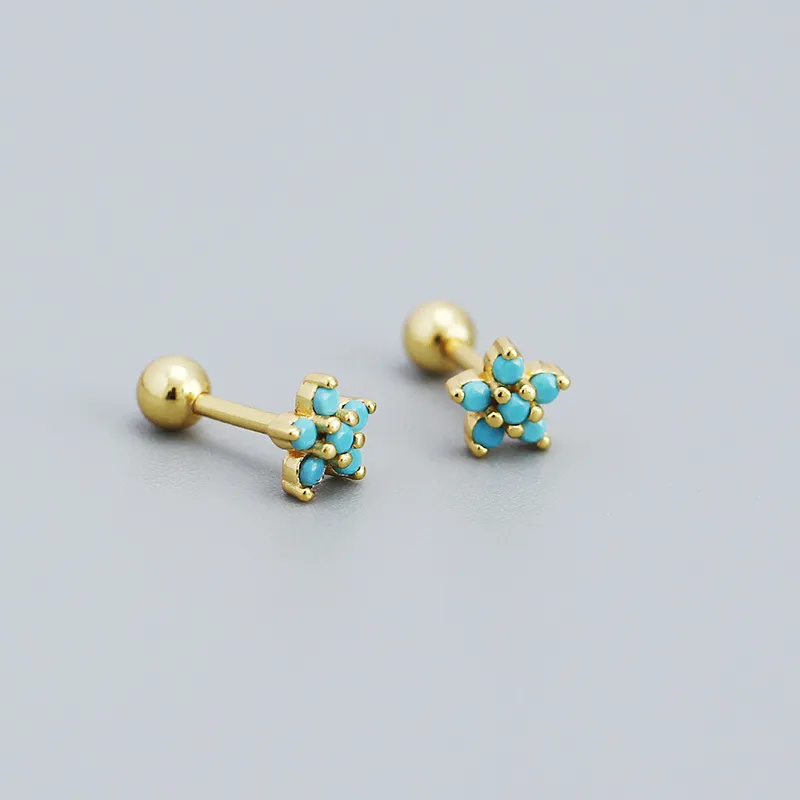 925 Sterling Silver Turquoise Stud Earrings for Women Gold Piercing ...