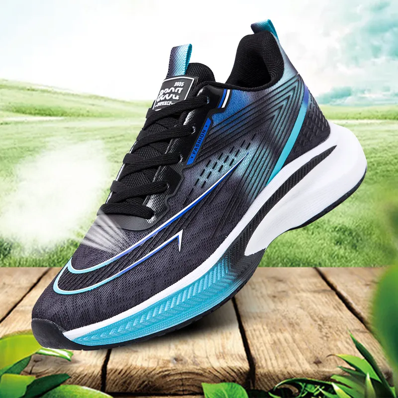 Men's Lightweight Breathable Running Sneakers - Black Soft Sole Casual ...