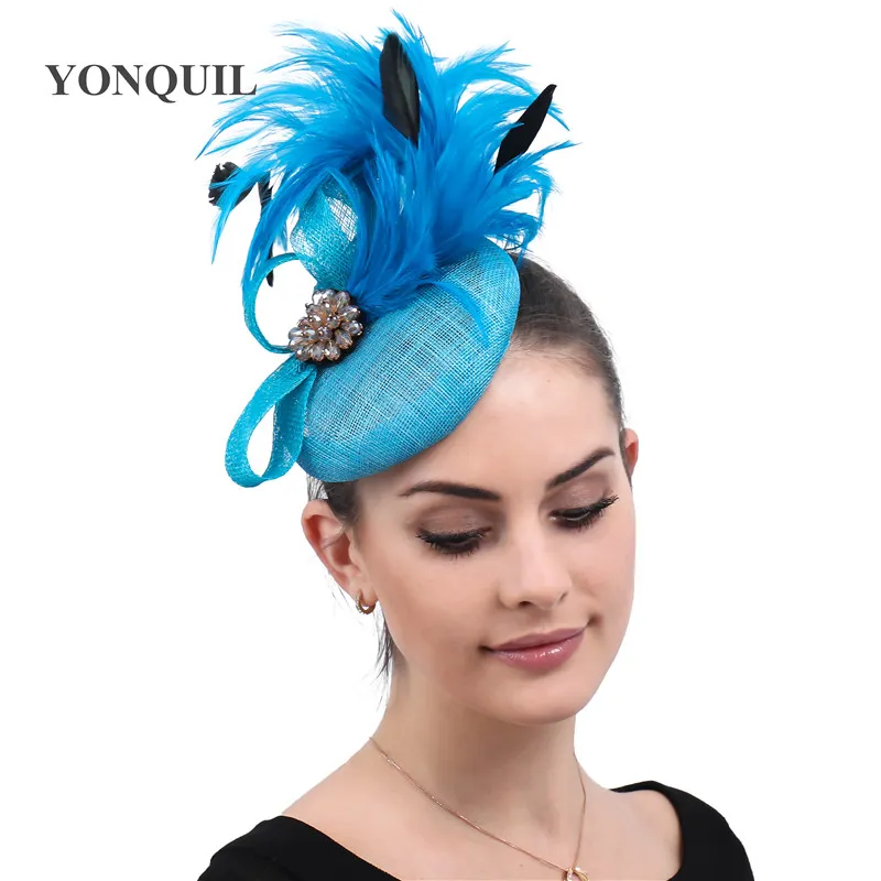 Turquoise Sinamay Women Elegant Fascinators Fancy Feathers Hat for ...