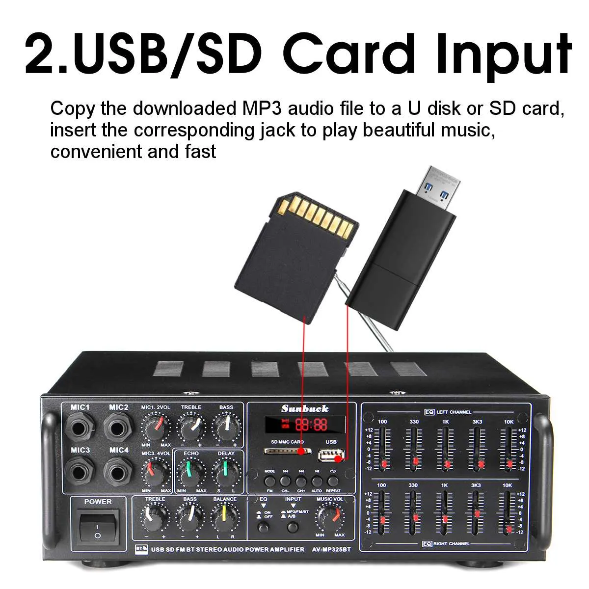 2000W Home Theater Audio Power Amplifier Bluetooth 5.0 Stereo Support ...